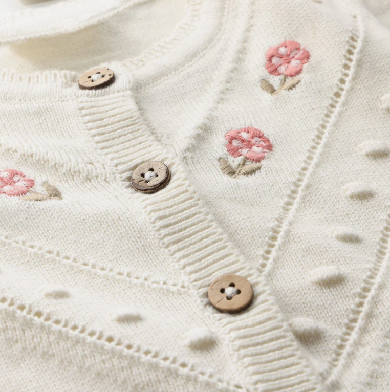 Minymo Embroidered Baby Cardigan Vanilla Ice – snugonthedanforth
